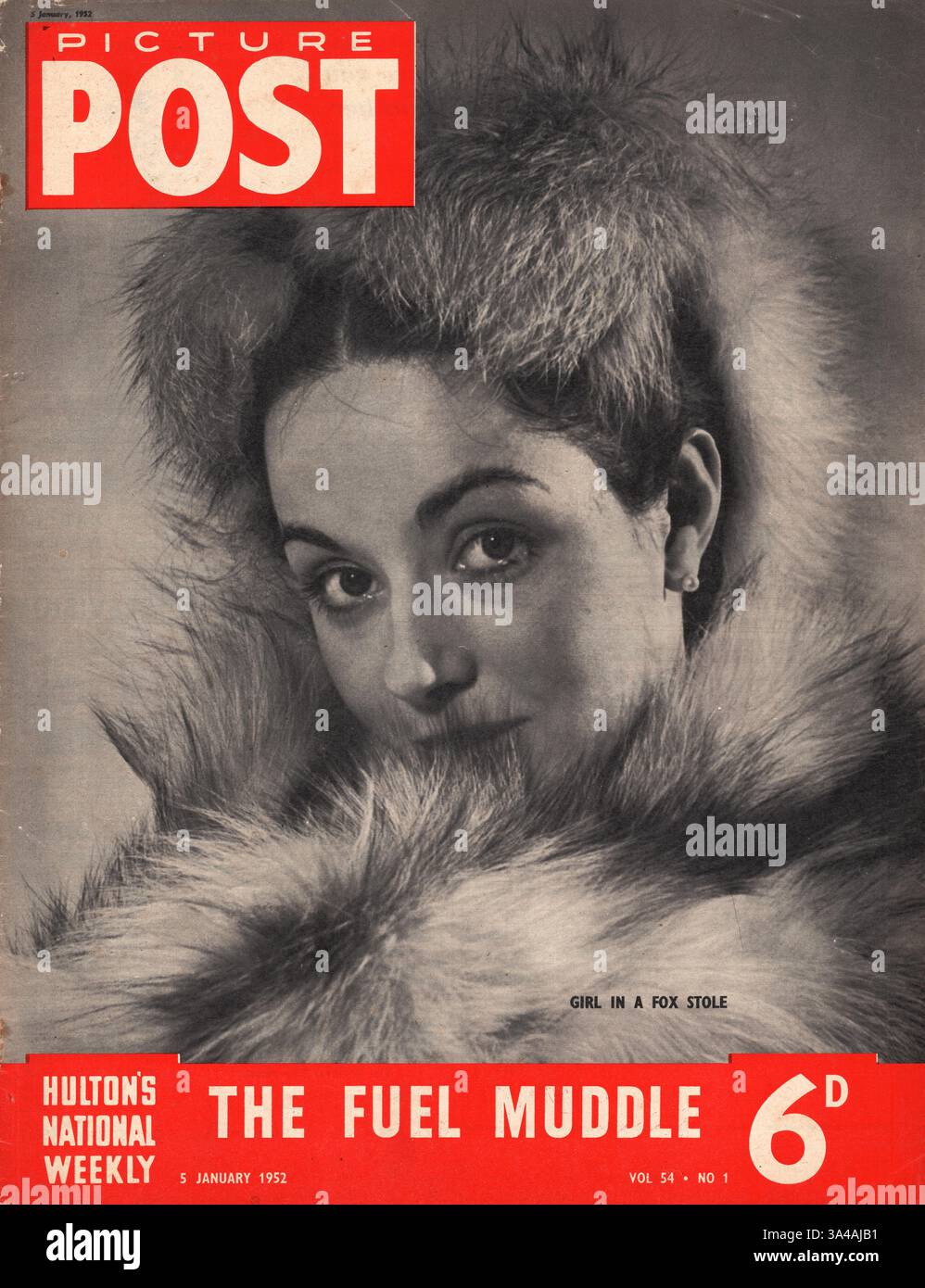 1952 Picture Post South African model Dagmar Wynter in a fox stole ...