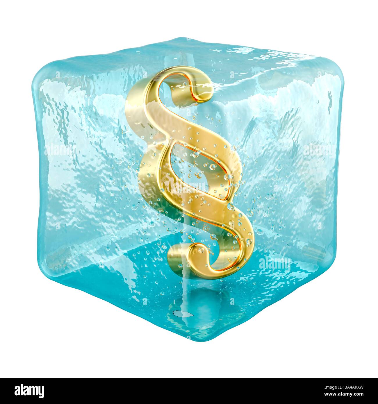 Section, paragraph symbol frozen in ice cube, 3D rendering isolated on ...