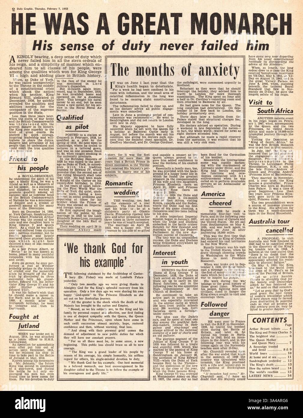 1952 Daily Graphic page 2 reporting the death of King George VI Stock ...