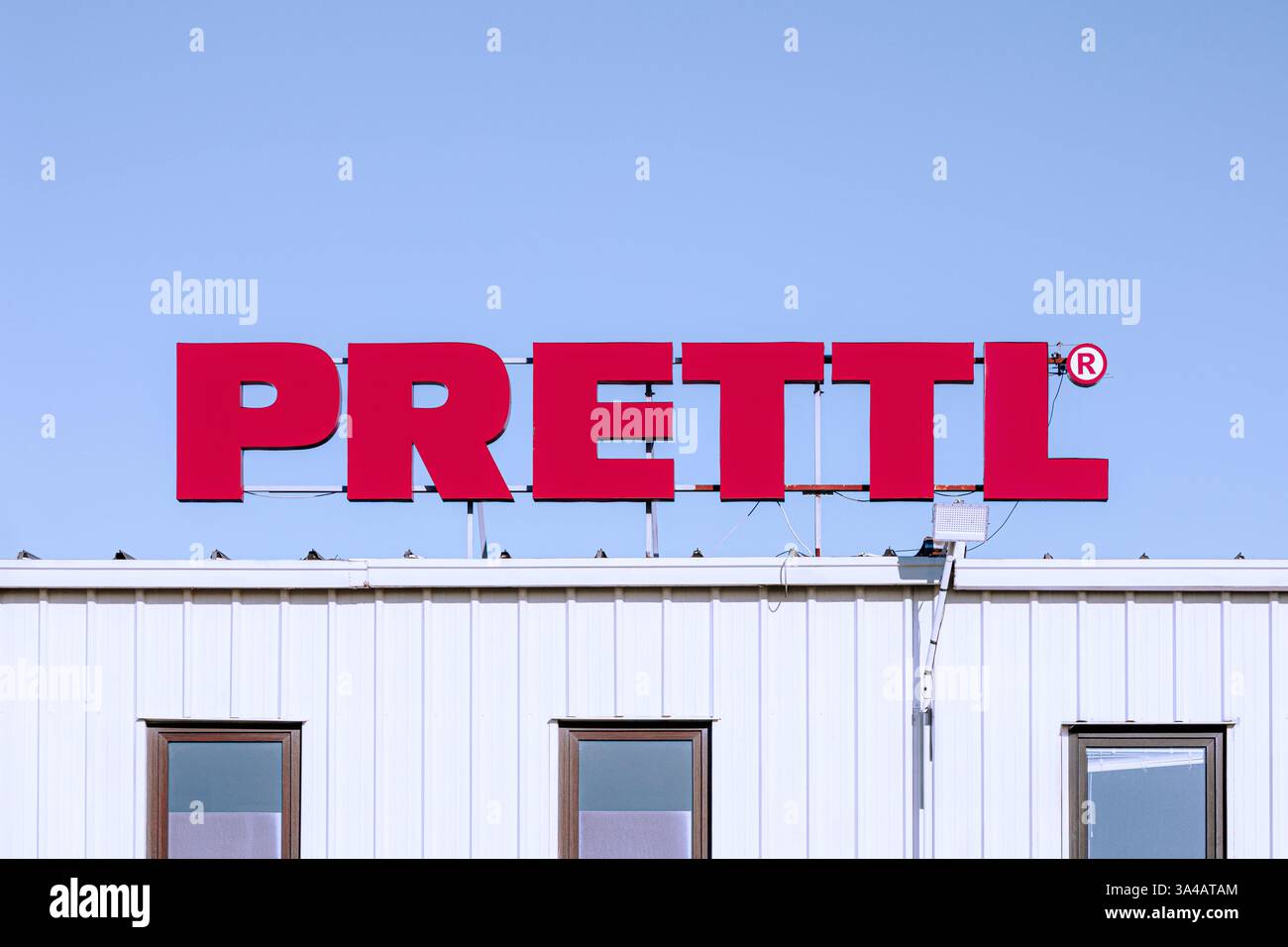 Opalenica, Poland - March 18, 2025: Prettl logo on a factory, Prettl ...