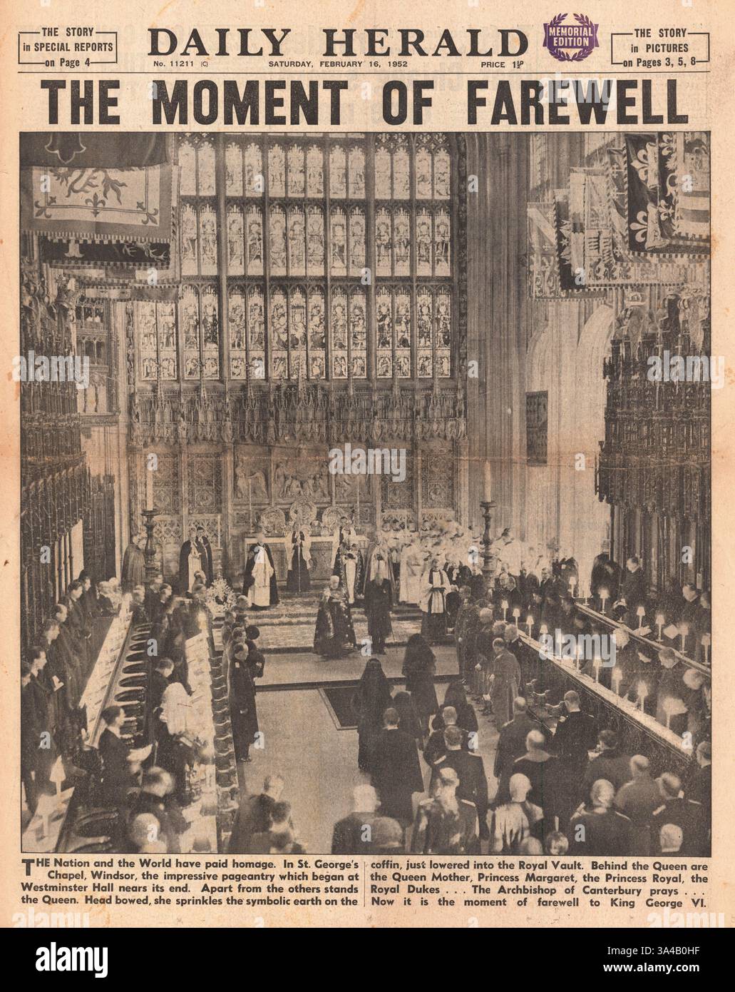 1952 Daily Herald front page reporting Funeral of King George VI at St ...