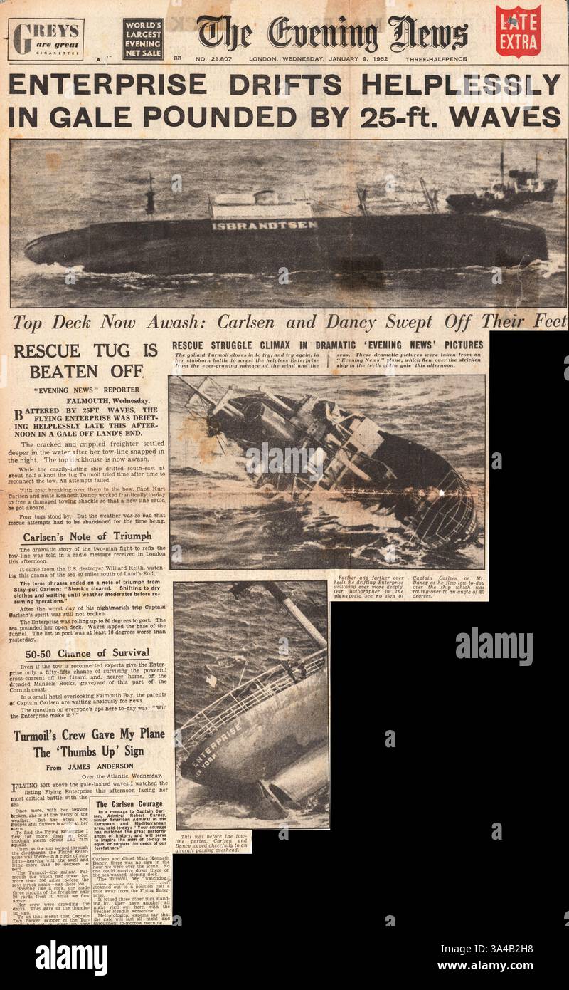 1952 evening news sinking of flying enterprise hi-res stock photography ...