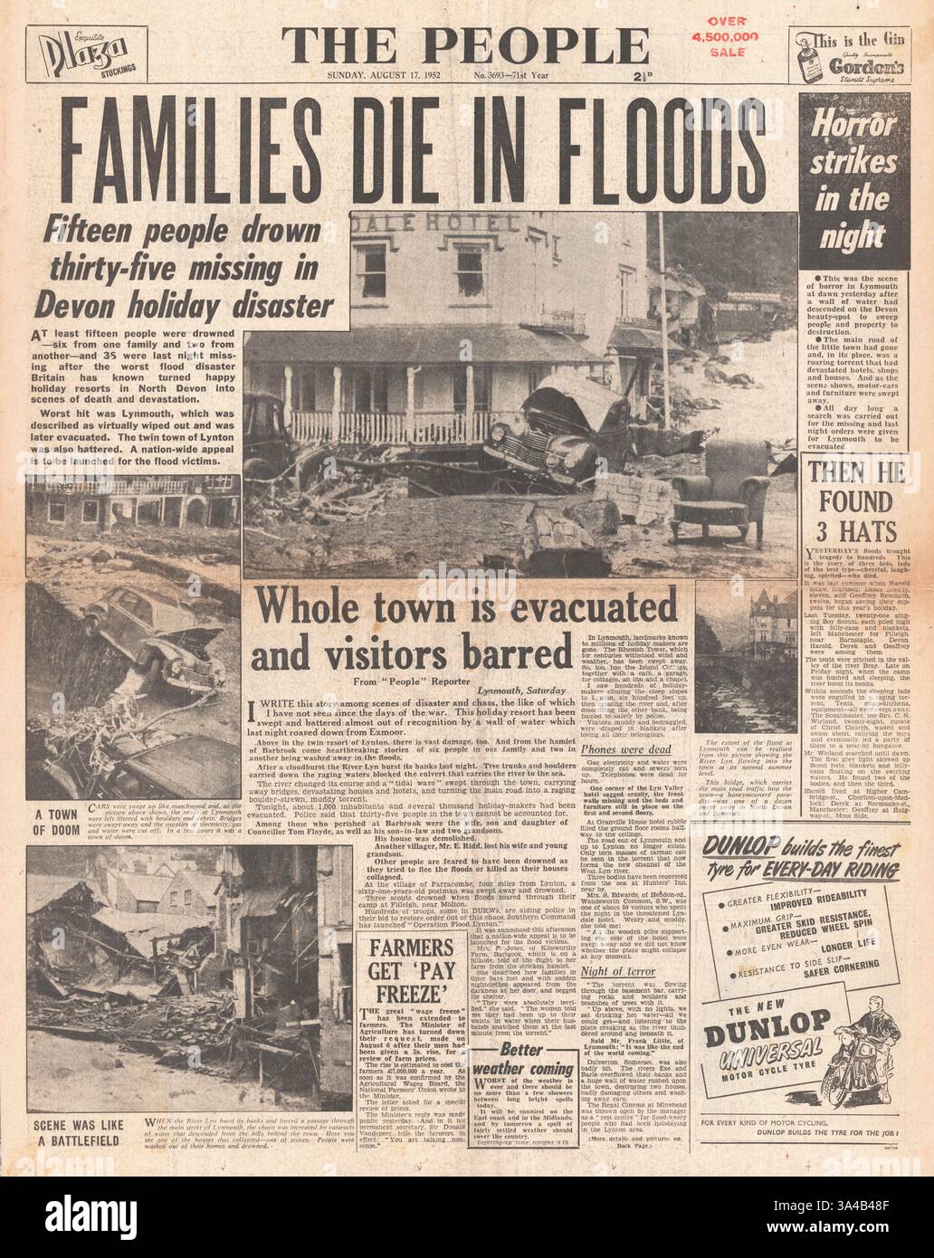1952 The People front page reporting Lynmouth flood disaster Stock ...