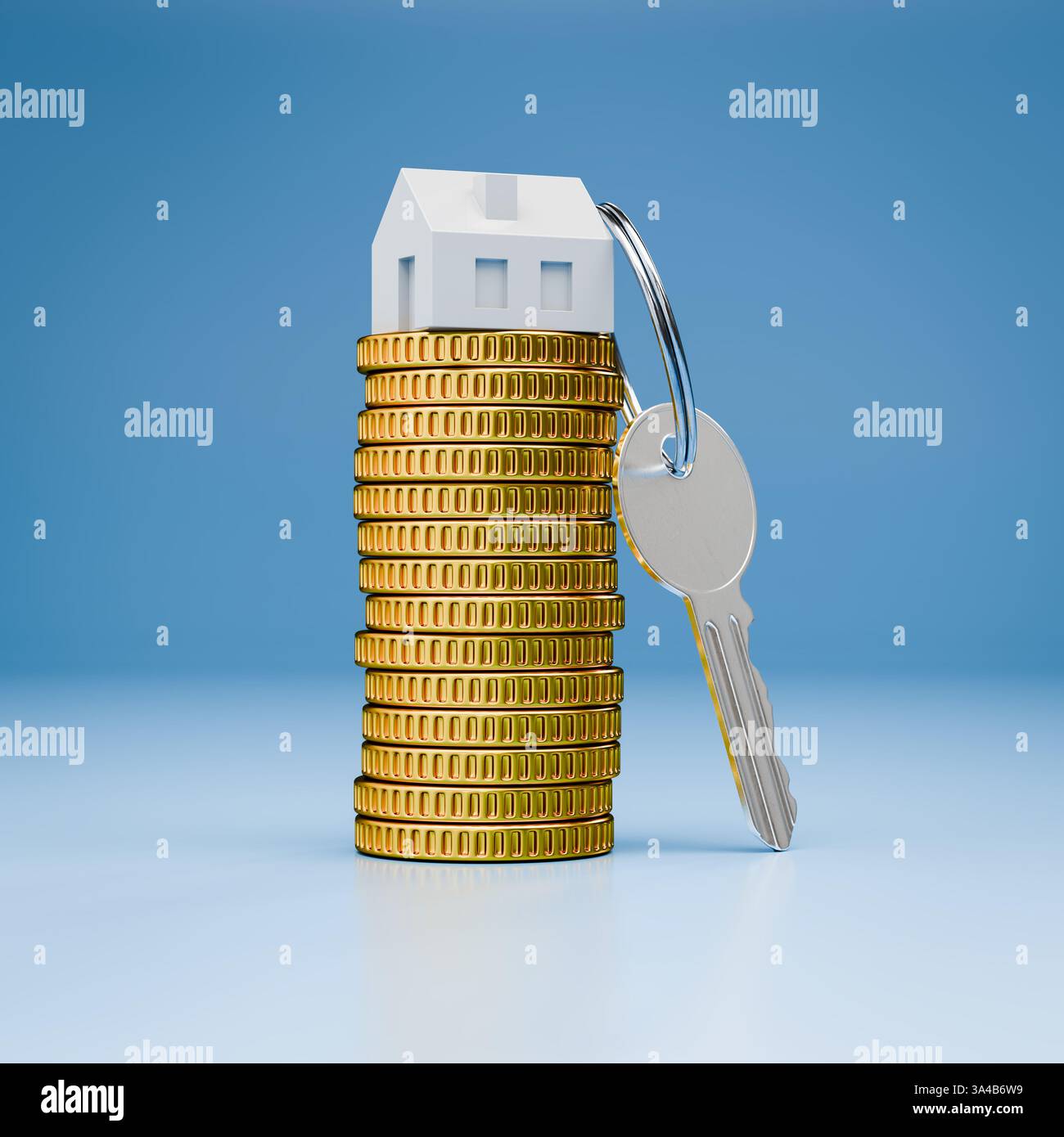 The key to home ownership concept: A model of a house on a stack of ...