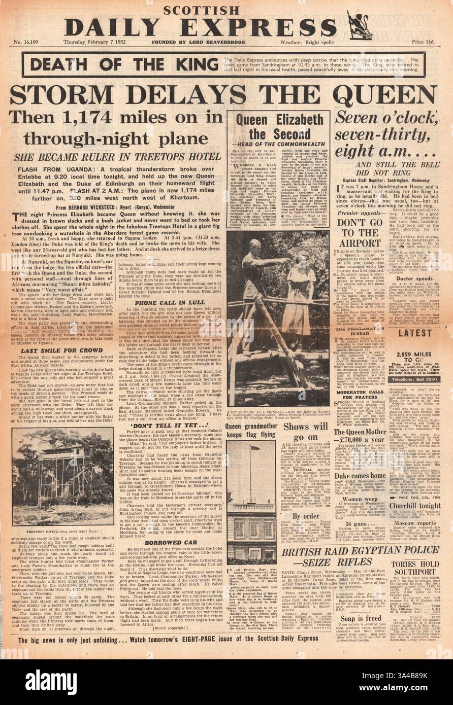 1952 Daily Express front page reporting the death of King George VI and ...