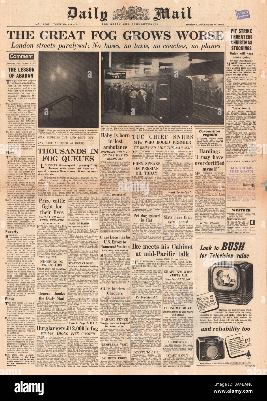 1952 Daily Mail front page reporting Great Smog of London Stock Photo ...