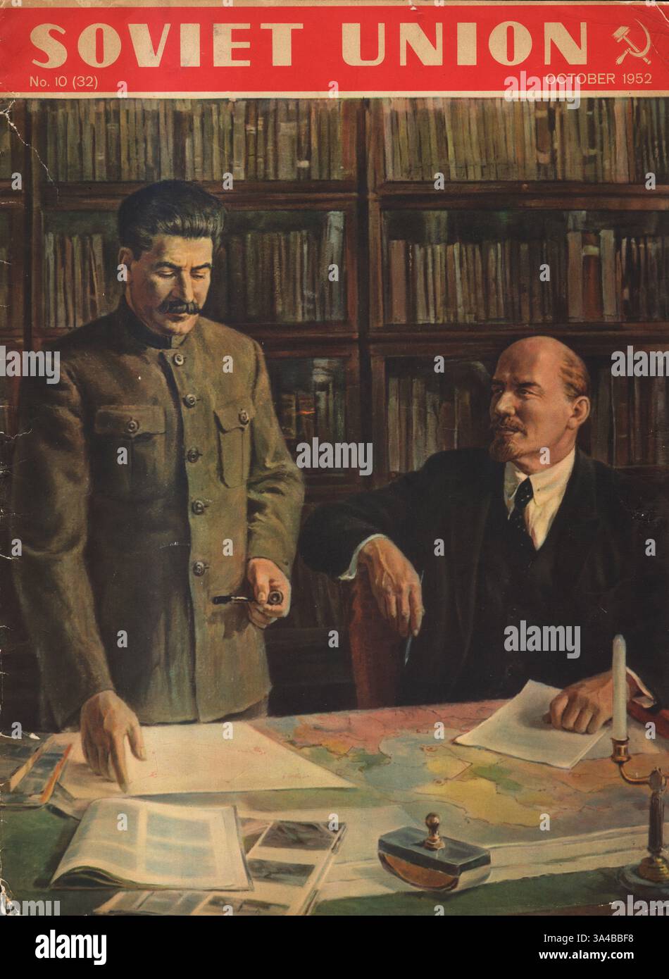 1952 Soviet Union magazine front page illustration of Joseph Stalin and ...