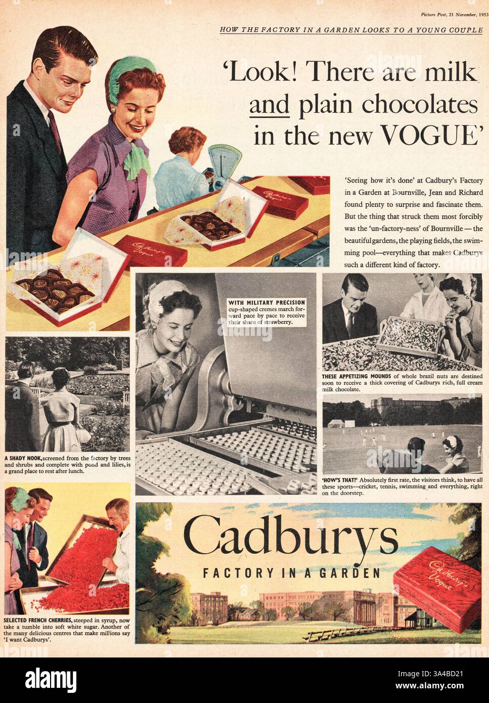 1953 UK magazine advert Cadbury's Vogue chocolates Stock Photo - Alamy