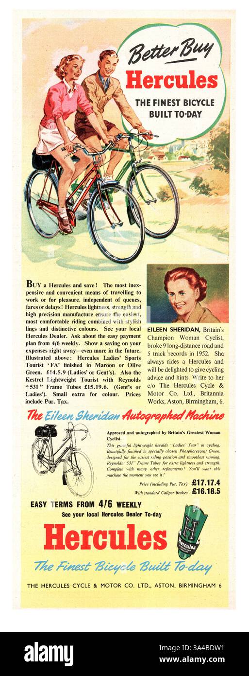 1953 advert hercules bicycles hi-res stock photography and images - Alamy