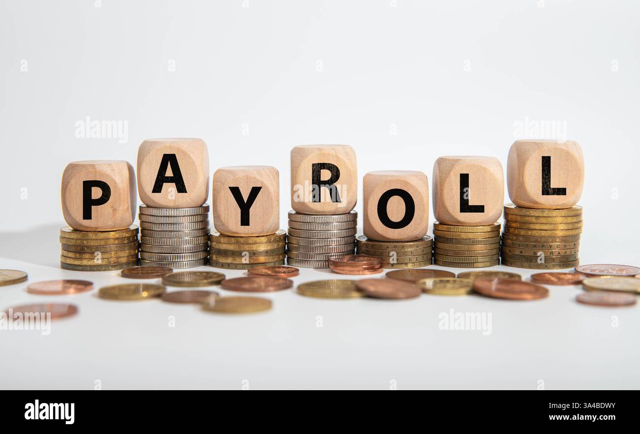 PAYROLL symbol. Copy space. Concept word PAYROLL on wooden blocks with ...