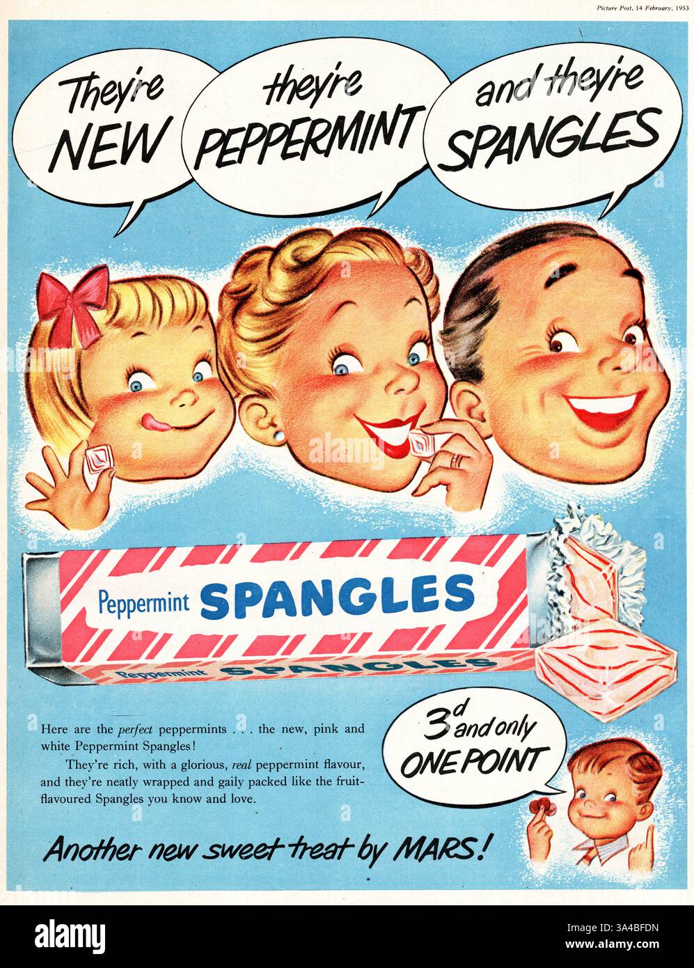 1953 uk advert spangles sweets hi-res stock photography and images - Alamy