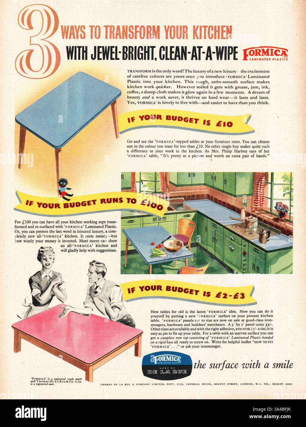 1953 UK magazine advert Formica laminated plastic Stock Photo - Alamy