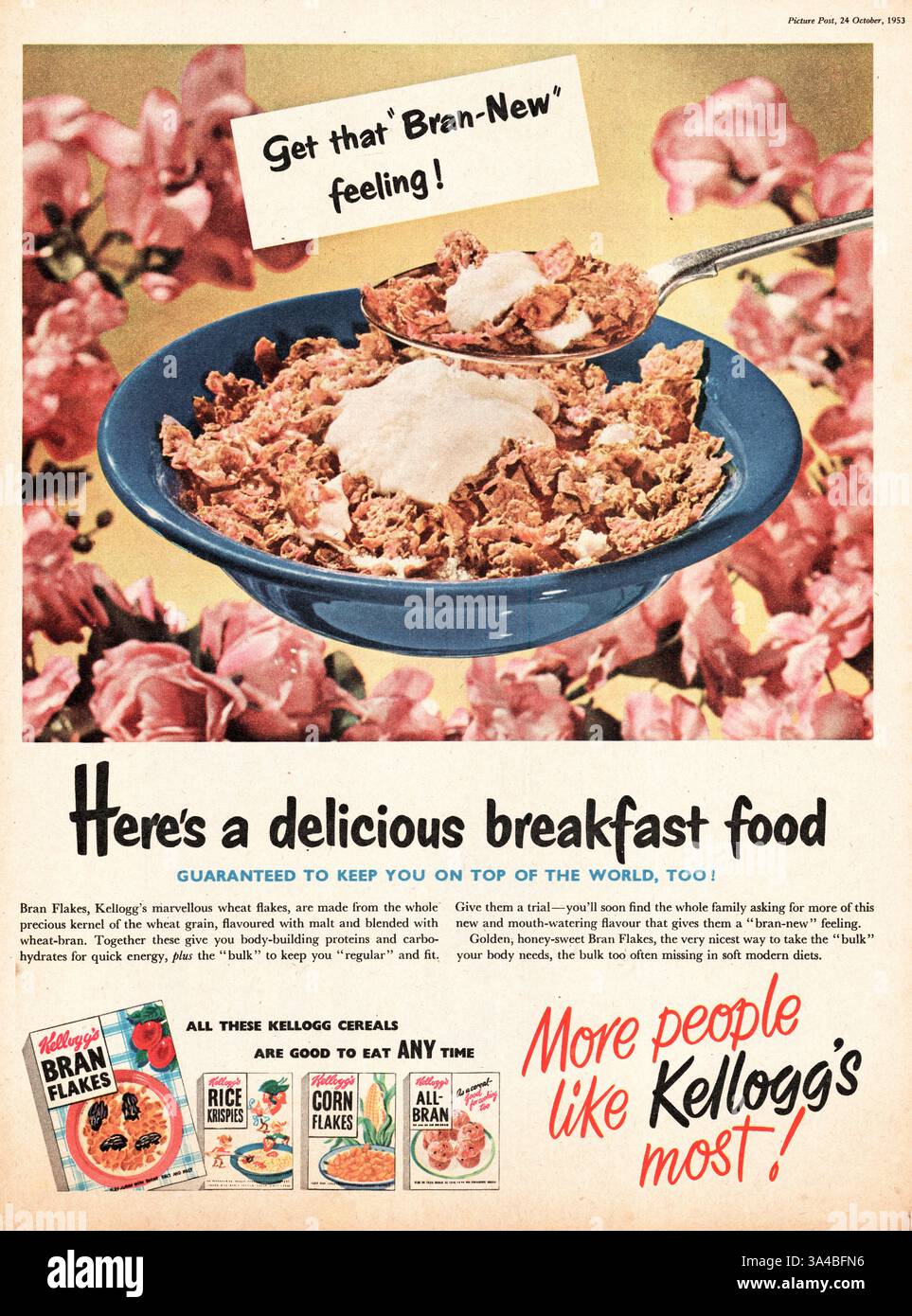 1953 UK magazine advert Kellogg's Bran Flakes Stock Photo - Alamy