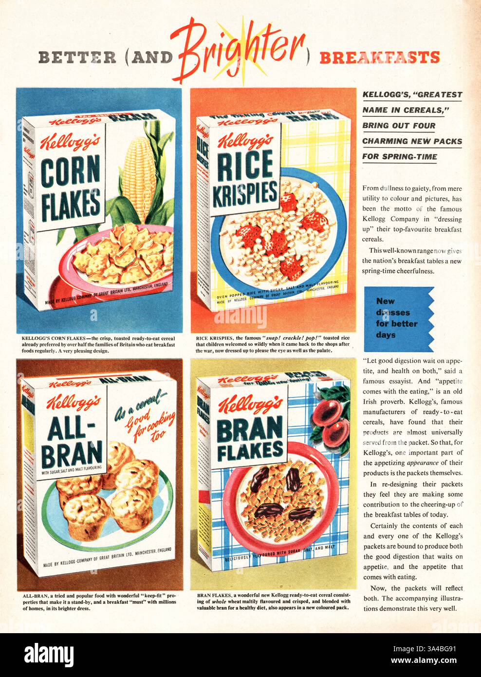 1953 UK magazine advert Kellogg's cereals Stock Photo - Alamy