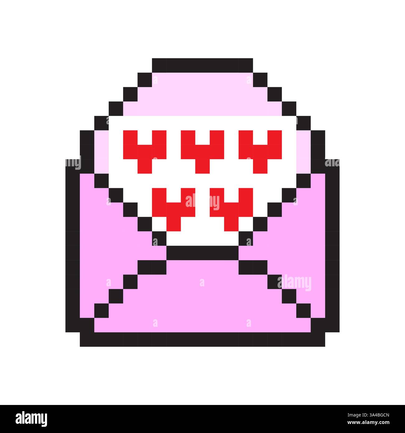 Pixel pink envelope. Red hearts letter. Romantic mail symbol. Vector ...