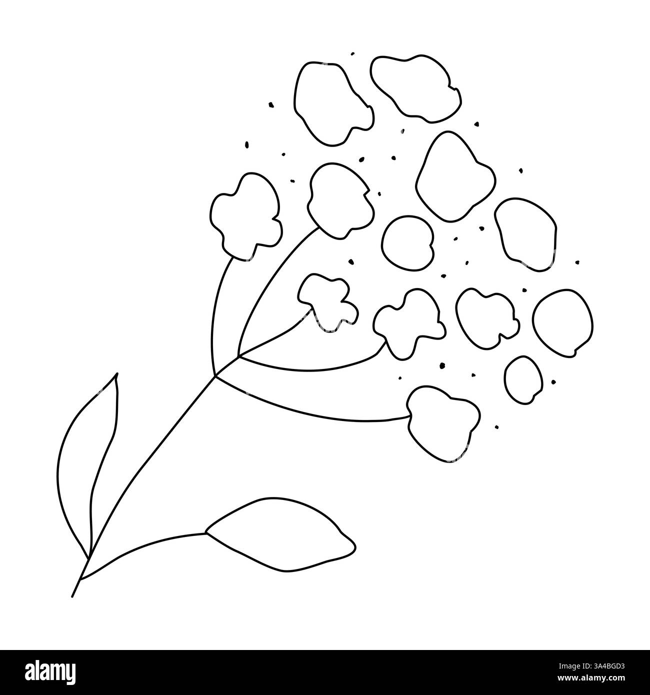 Stylized yarrow flower with leaves, doodle style flat vector outline ...