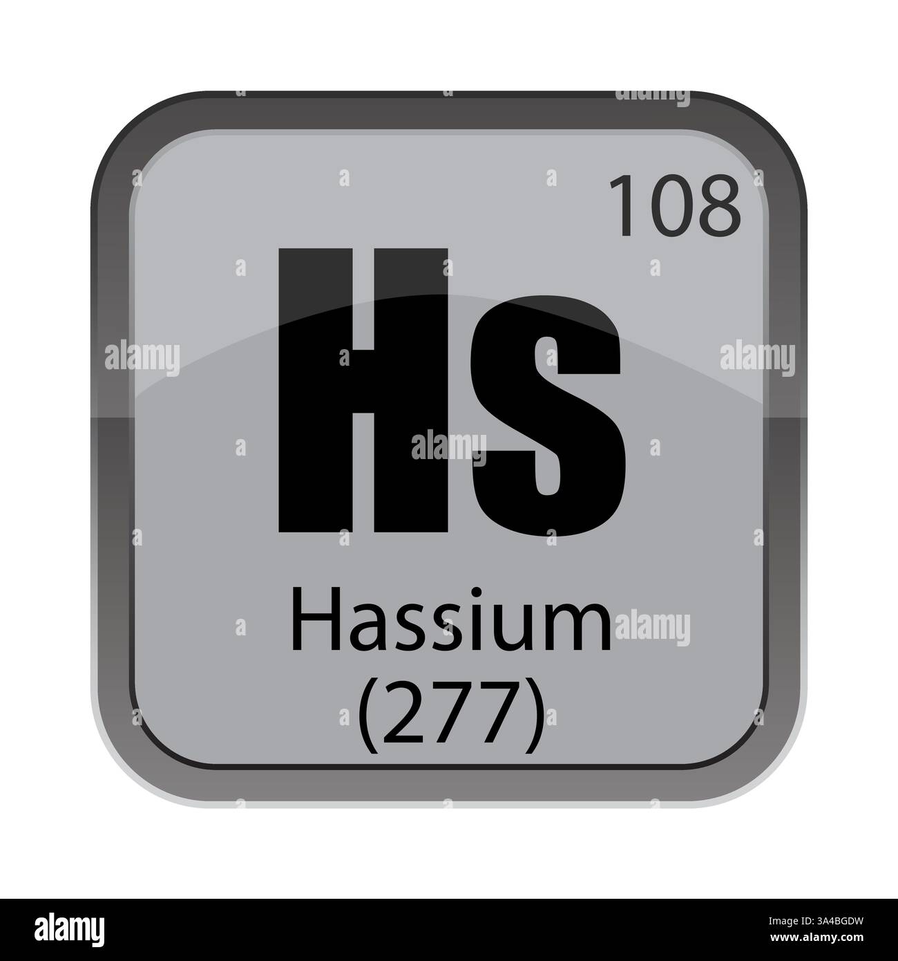 Element hassium icon. Number 108 symbol. Hassium atomic text. Hs ...
