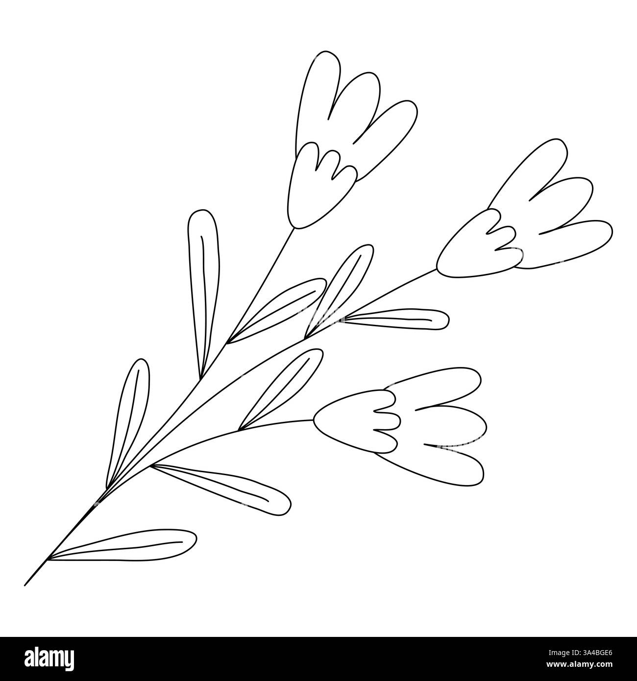 Simple blooming flowers with leaves, doodle style flat vector outline ...