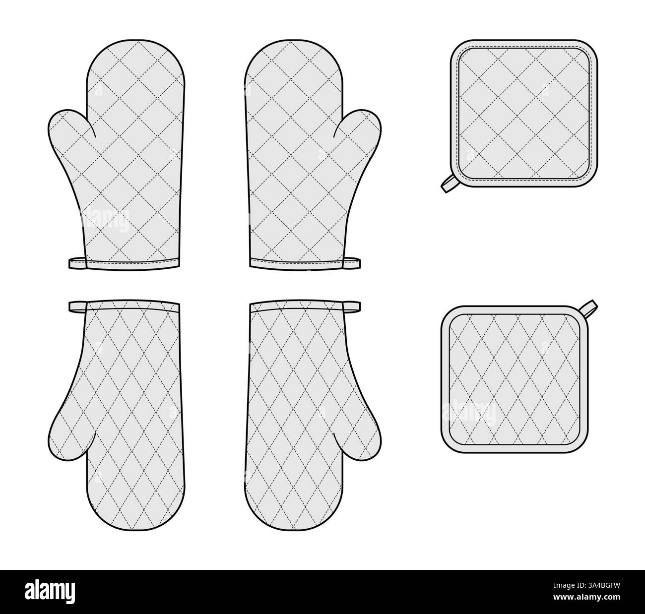 Oven Gloves Mitt and potholder with diagonal windowpane quilted ...