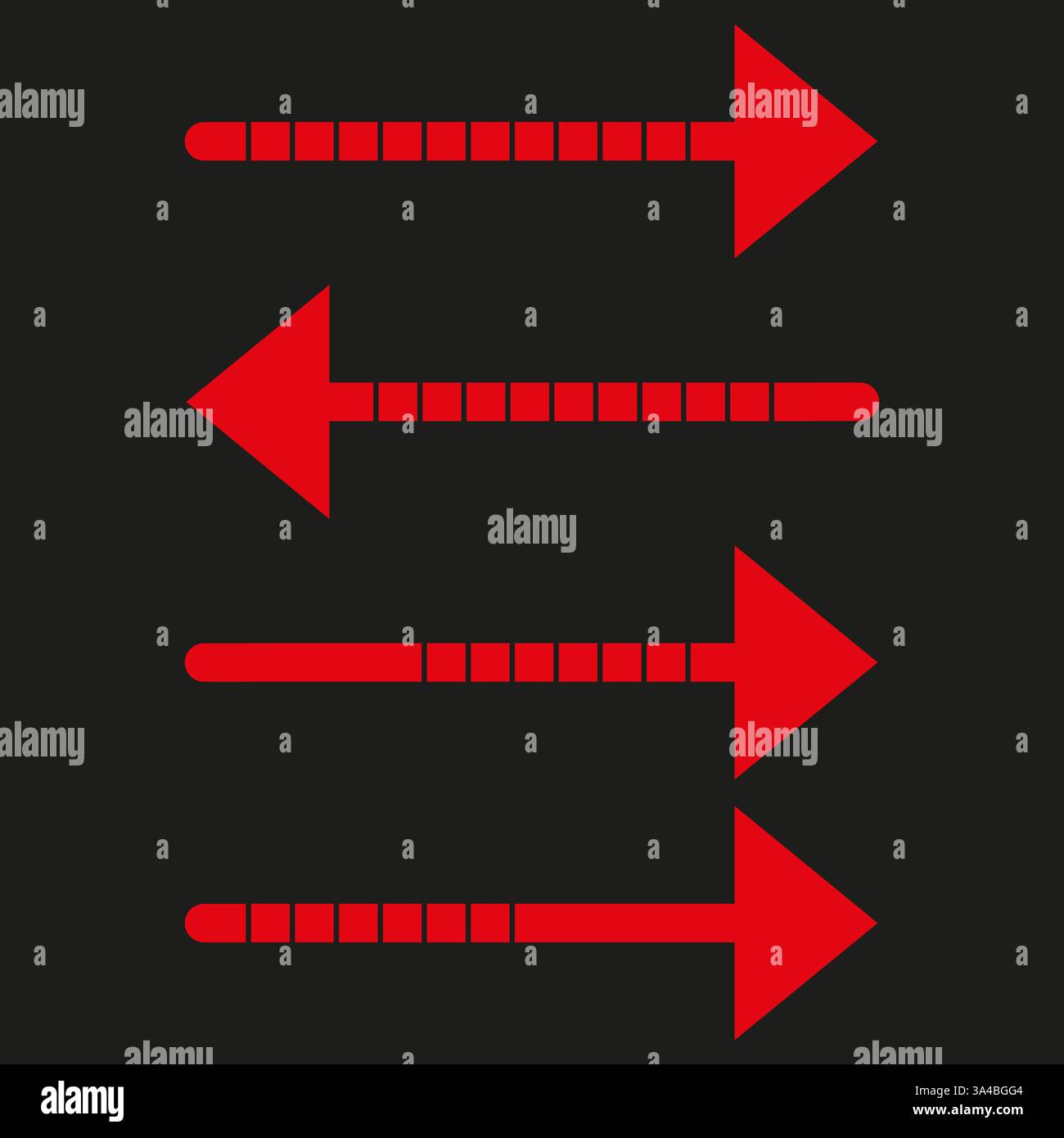 Red arrow icons. Direction vector symbols. Segmented line shapes. Black ...