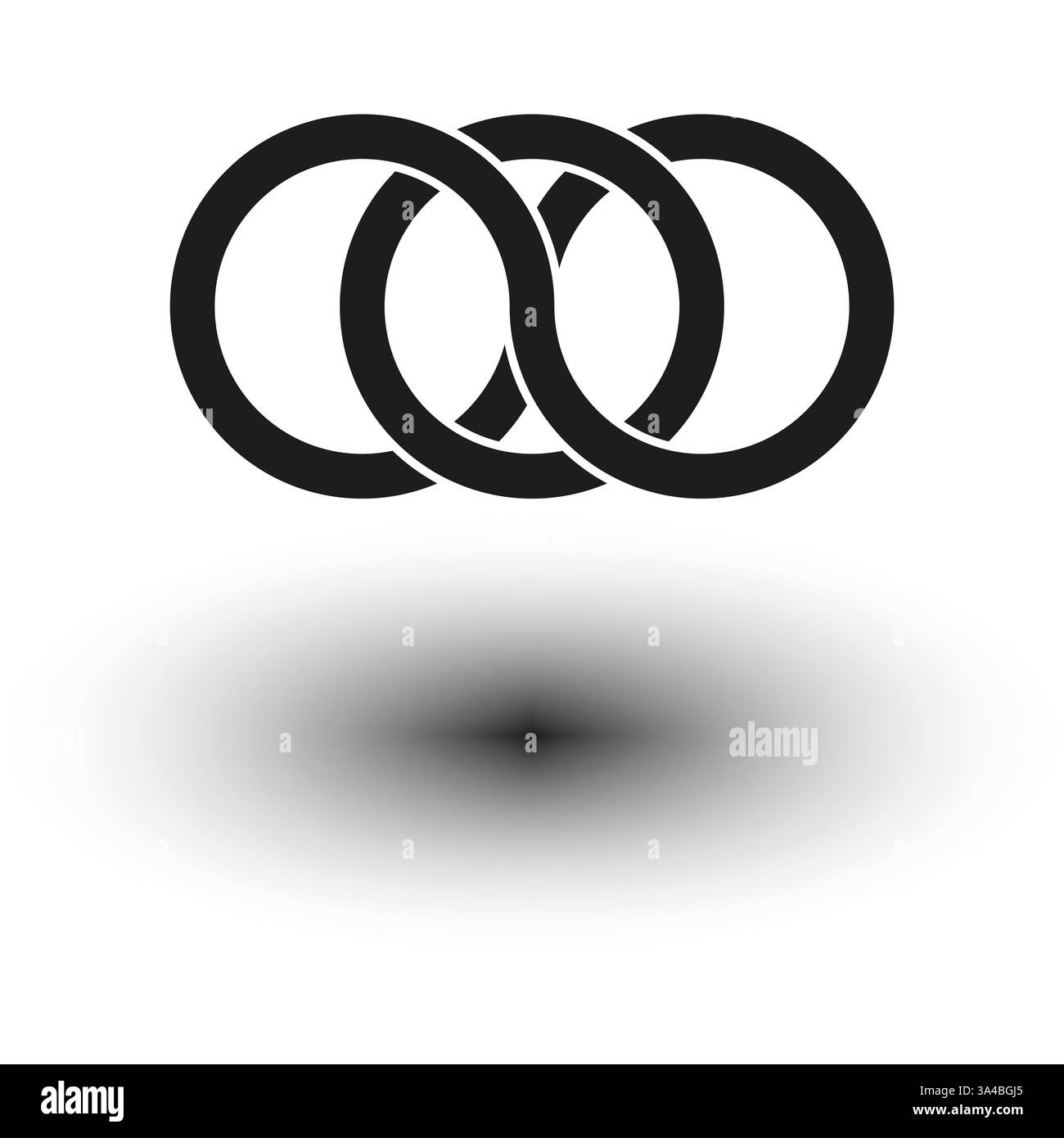 Three overlapping rings. Black geometric design. Abstract floating ...