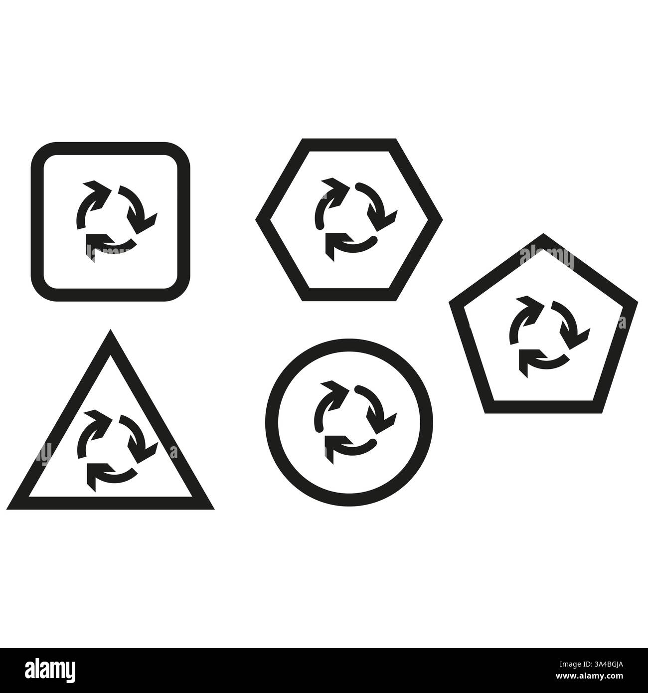 Recycling symbol icons. Arrows in geometric shapes. Circular eco-friendly design. Minimal vector ...