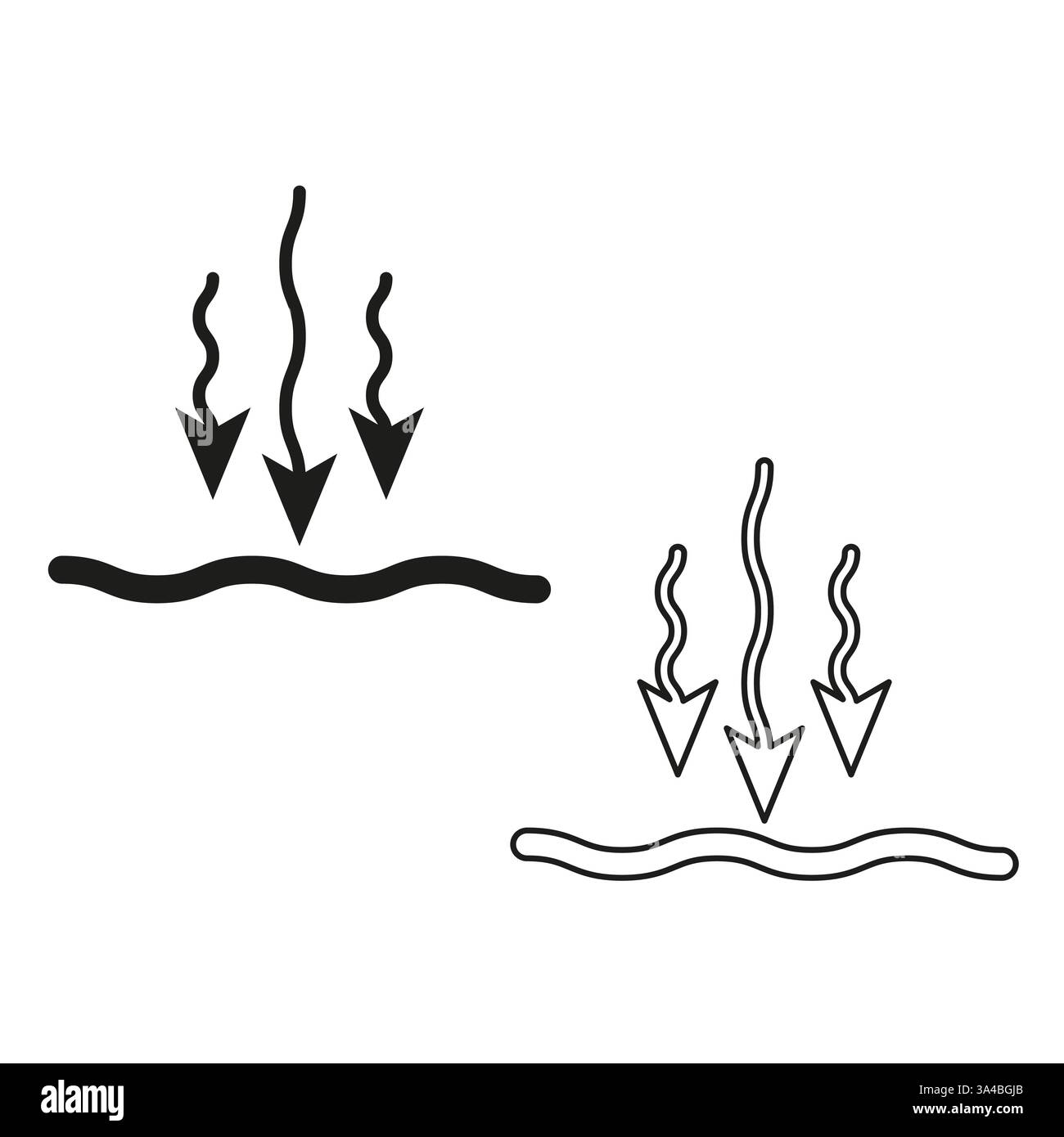 Heat emission icons. Wavy abstract arrows. Black and white symbols ...