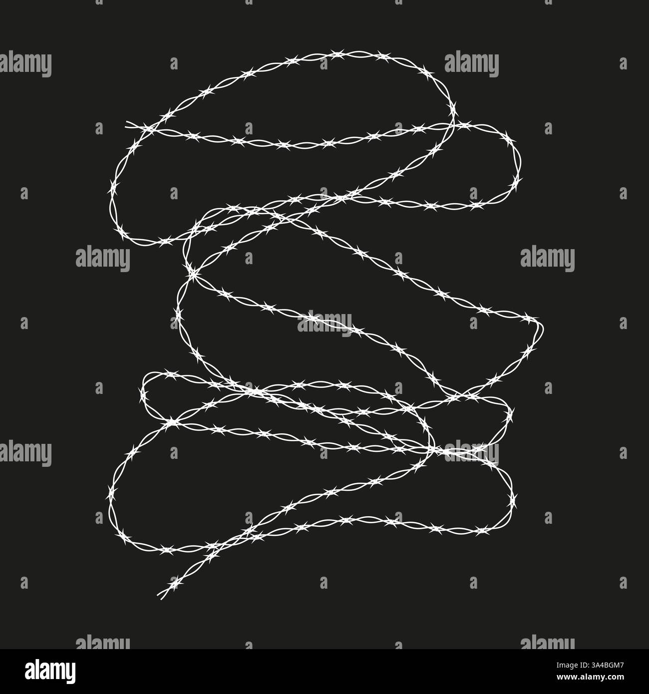 Barbed wire line. Curved sharp elements. Black monochrome design ...