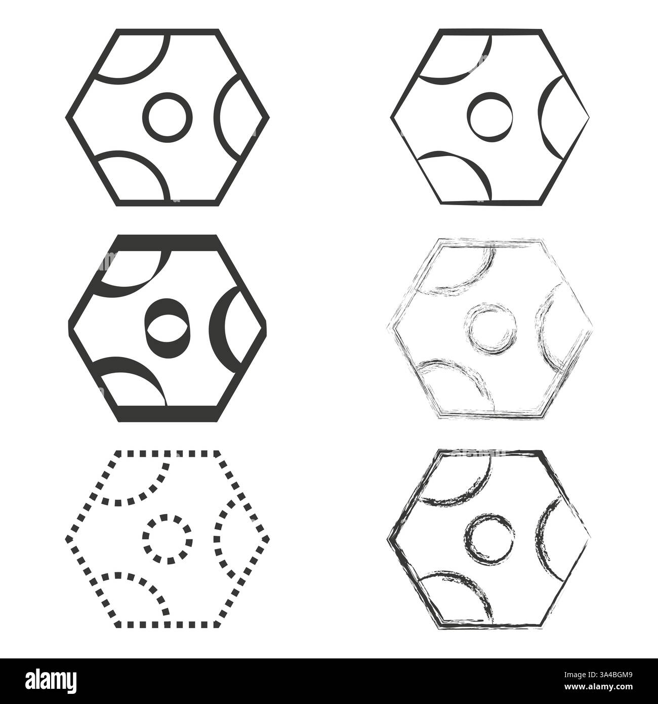 Hexagon pattern set. Abstract geometric symbols. Six sided shapes. Vector modern design Stock ...
