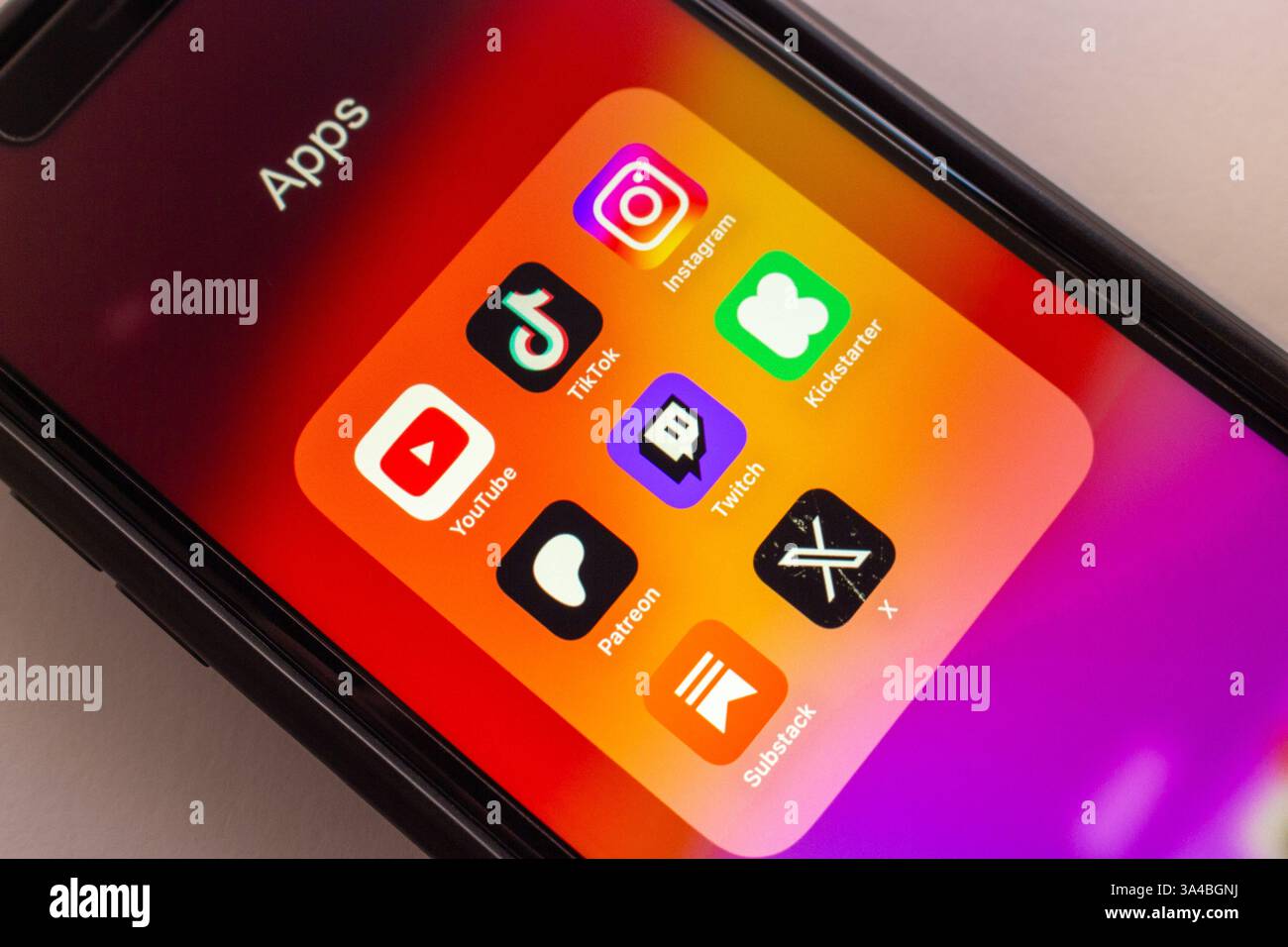 Selection of YouTube, TikTok, Instagram, Patreon, Twitch, Kickstarter, Substack, and X app on ...