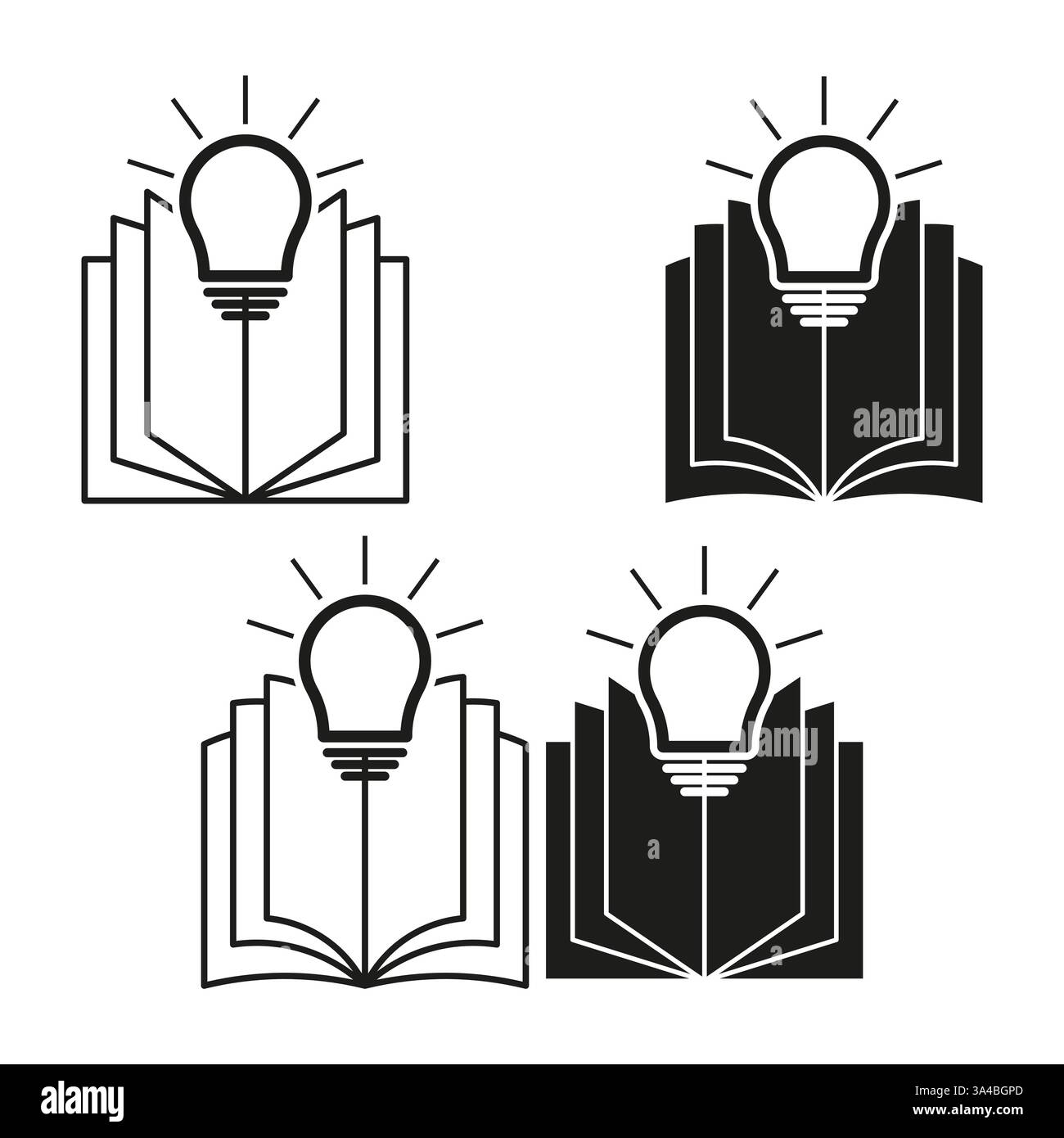 Book icon. Light bulb vector. Knowledge symbol. Education concept Stock ...