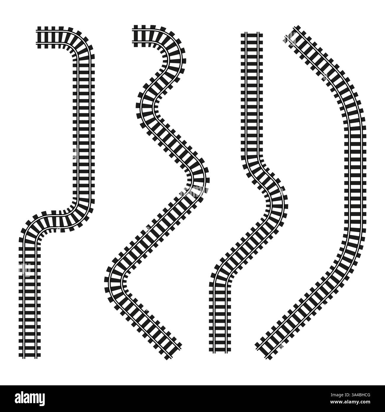 Railway track design. Dynamic curved paths. Black and white layout ...