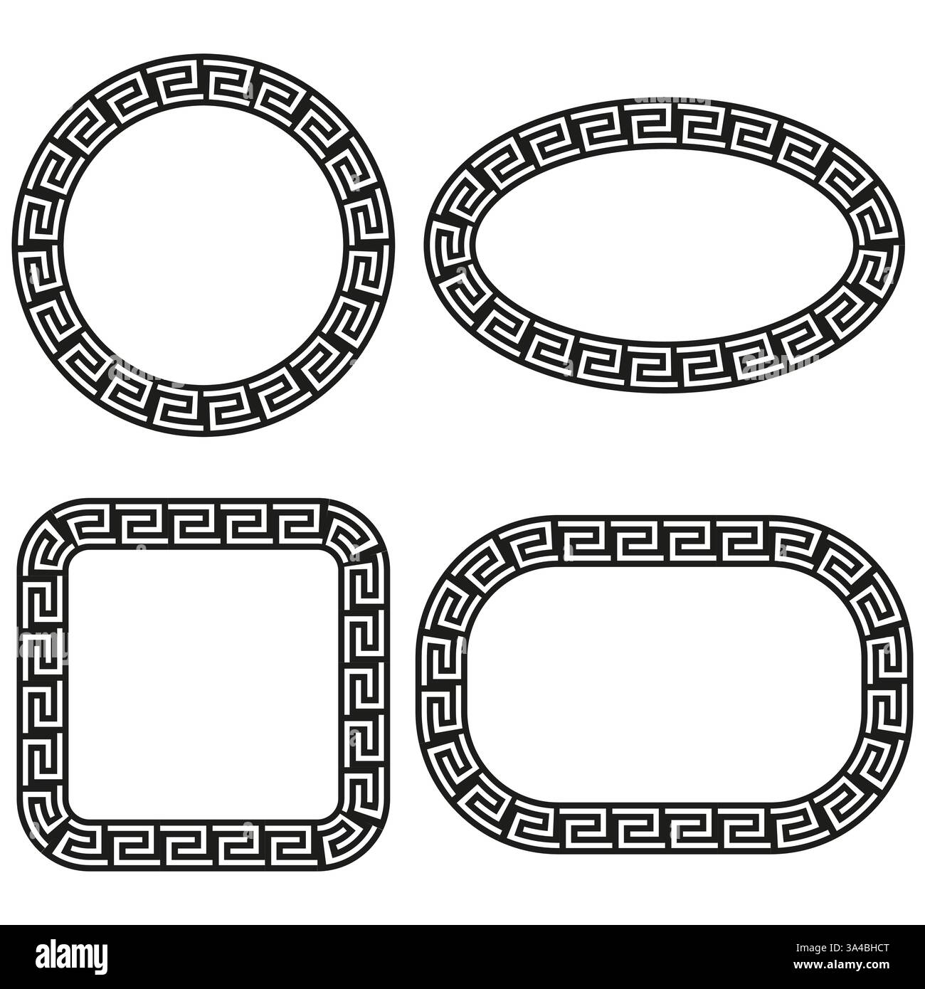 Greek frame icons. Black vector symbols. Maze line shapes. White ...