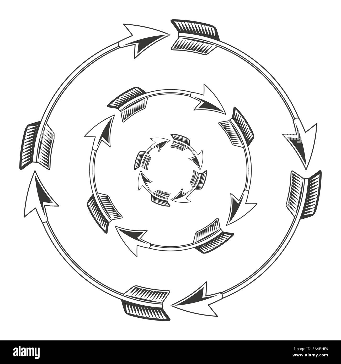 Circular arrow motion. Rotating direction symbol. Dynamic swirling shape. Graphic vector design ...