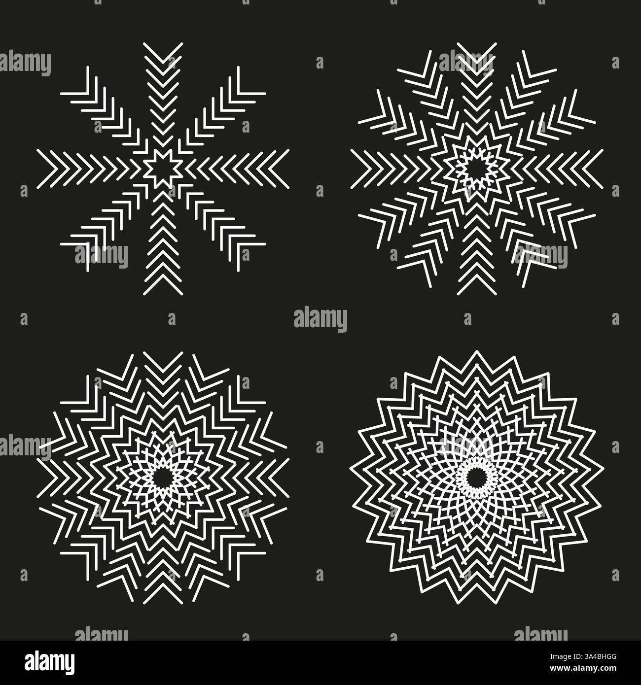 Abstract snowflake shapes. Geometric winter symbols. Symmetric ...