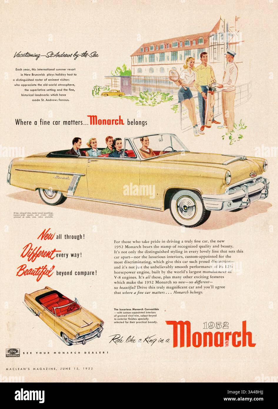 1952 monarch car advert hi-res stock photography and images - Alamy