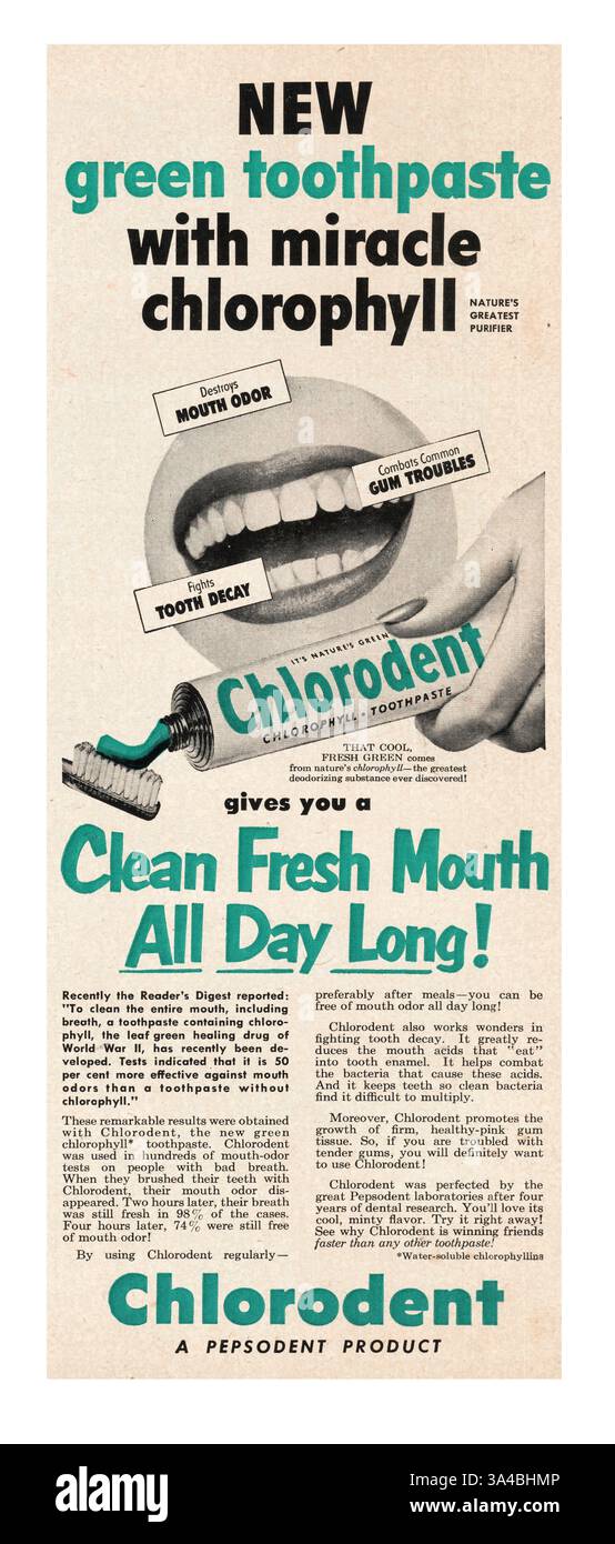 1952 clorodent toothpaste ad hi-res stock photography and images - Alamy