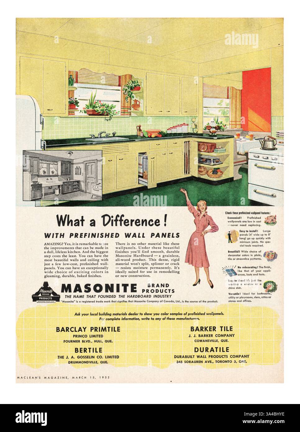1952 canadian magazine masonite wall panels ad hi-res stock photography ...