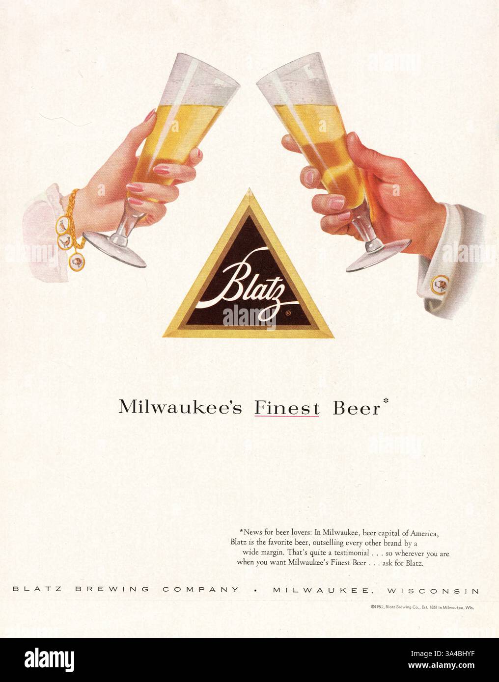 1952 U.S. Magazine Advert Blatz beer Stock Photo - Alamy
