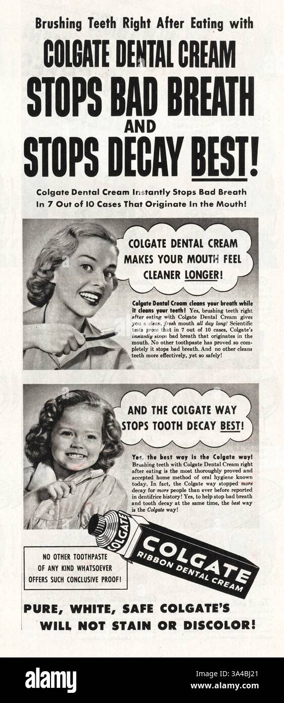 1952 U.S. Magazine Colgate Toothpaste Advert Stock Photo - Alamy