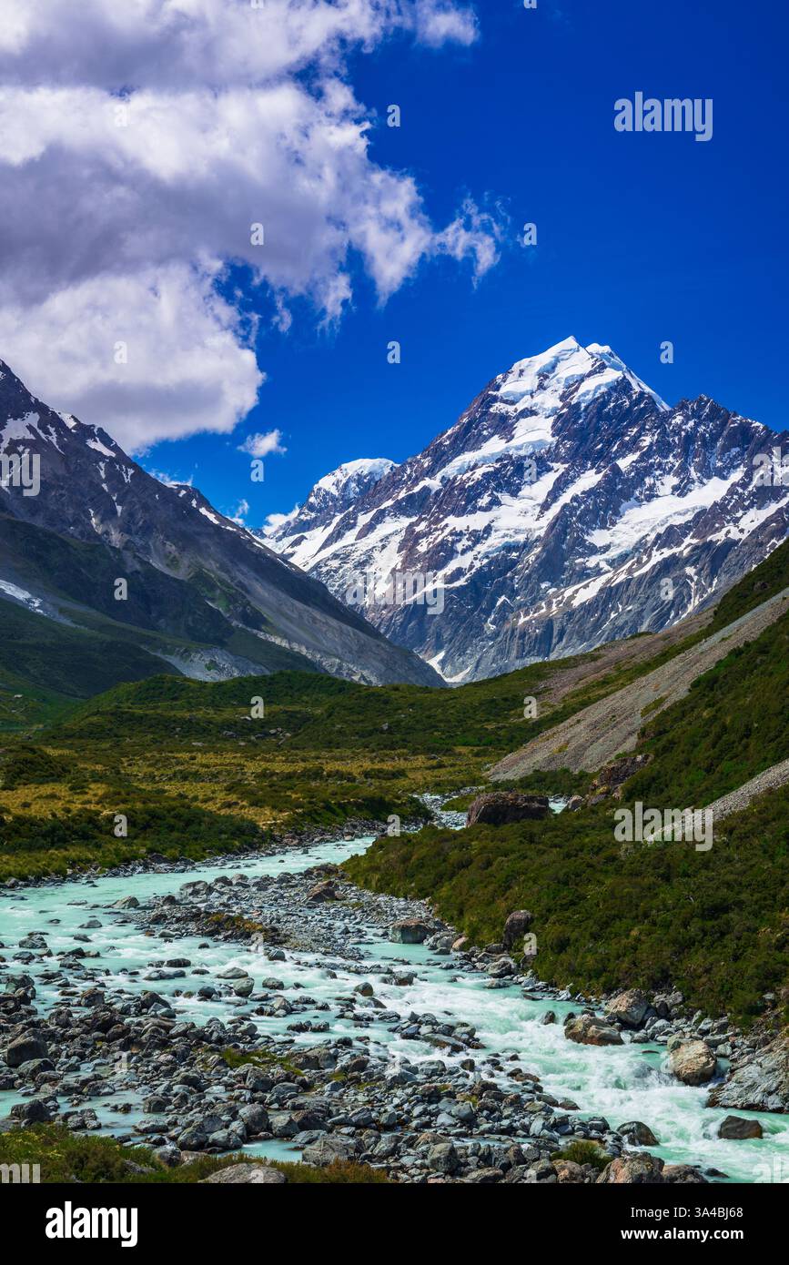 The Hooker River under Mount Cook, Aoraki Mount Cook National Park ...