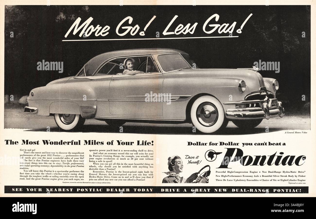 1952 u s magazine pontiac motor division advert hi-res stock ...
