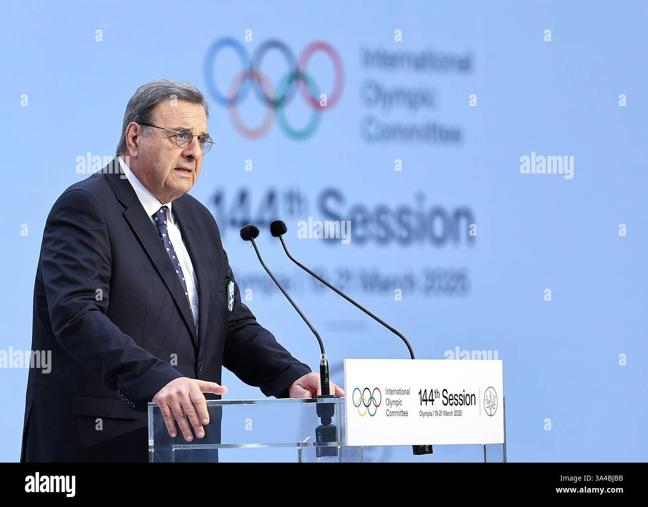 Ancient Olympia, Greece. 18th Mar, 2025. Isidoros Kouvelos, president ...