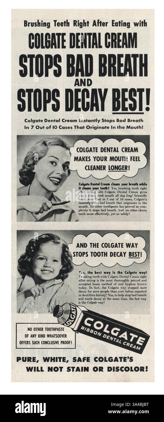 1952 U.S. Magazine Colgate Toothpaste Advert Stock Photo - Alamy