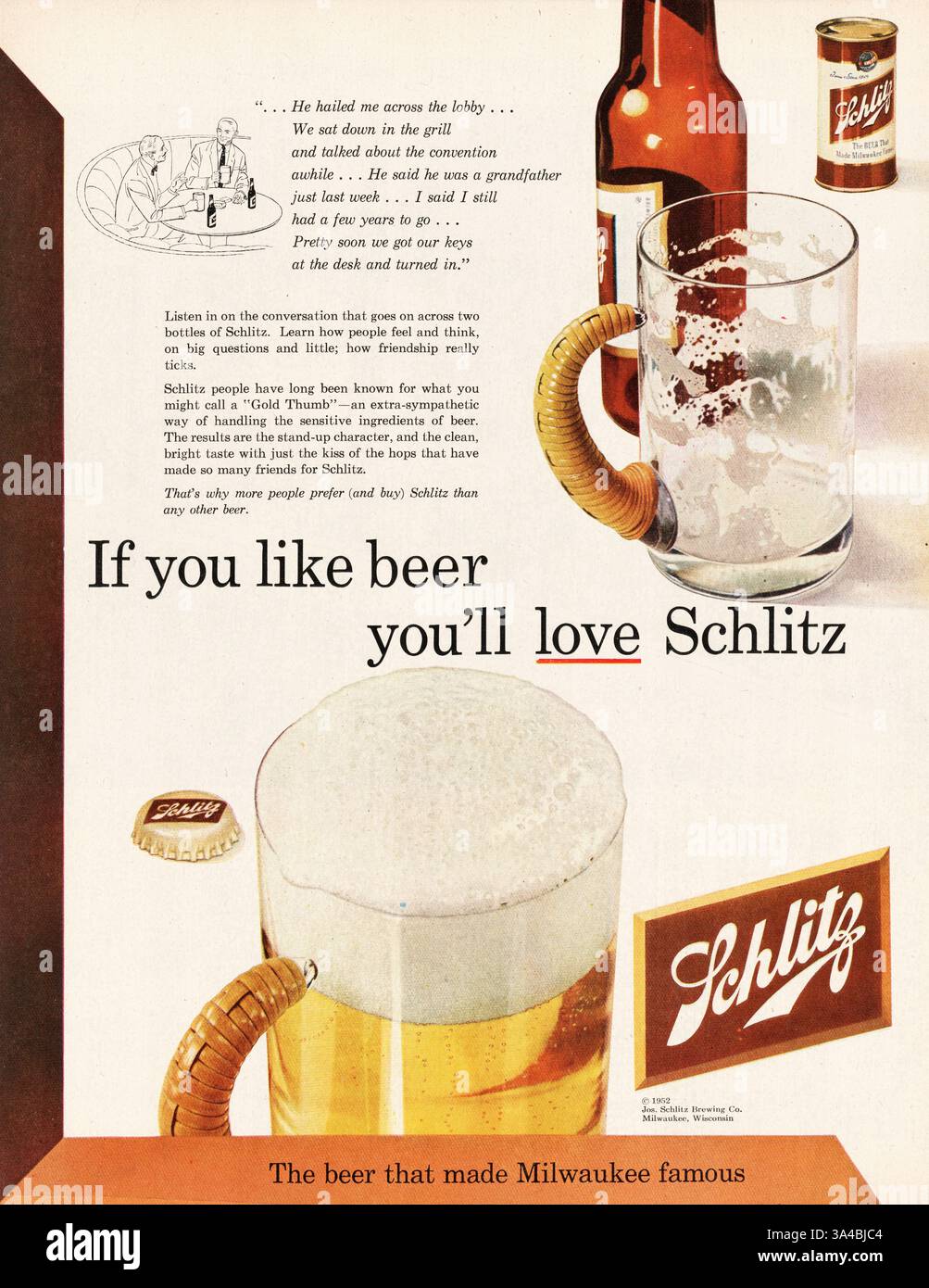 1952 U.S. Magazine Advert Schlitz beer Stock Photo - Alamy