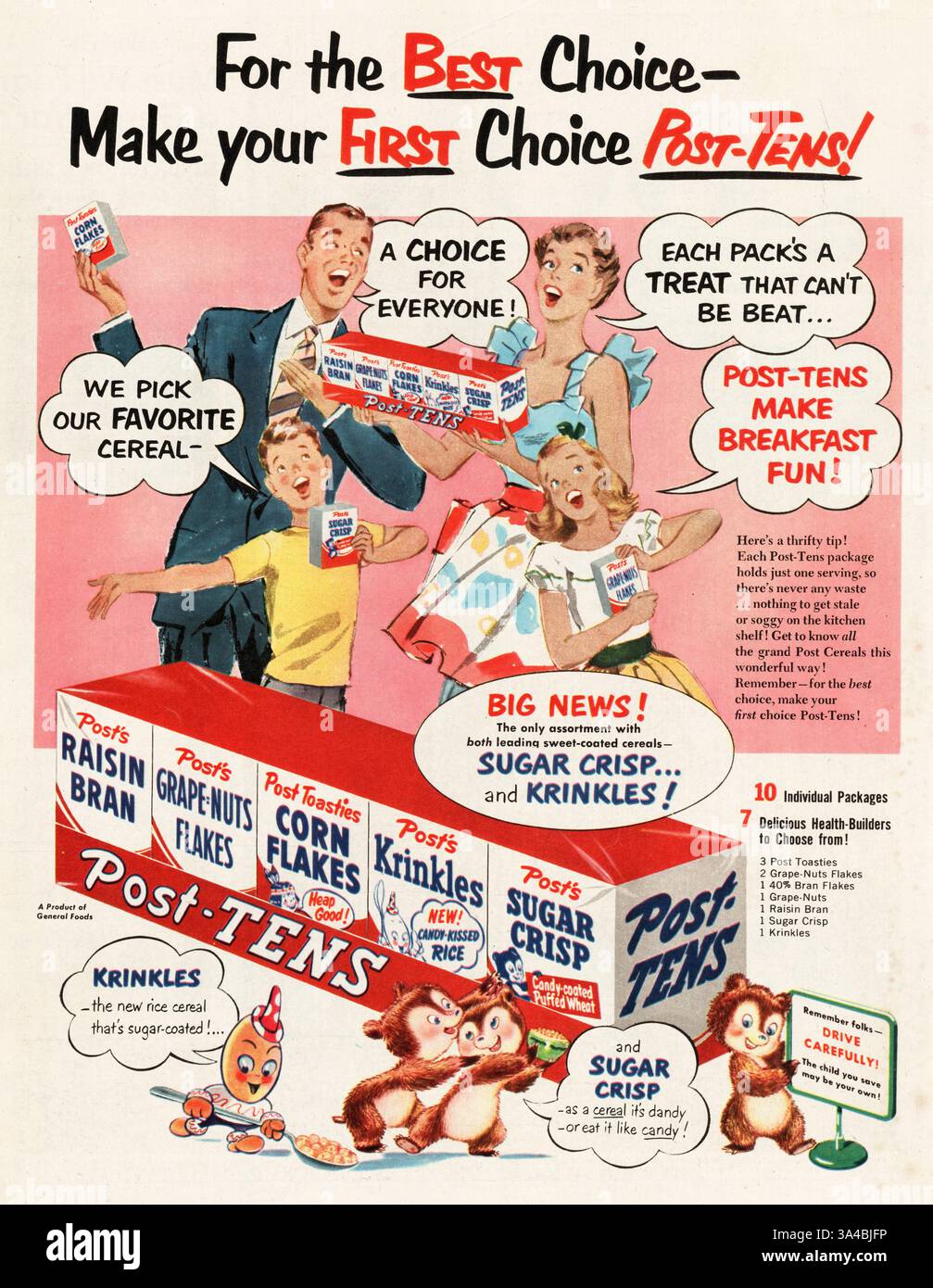 1952 U.S. Magazine Nabisco Post's Cereals Advert Stock Photo - Alamy