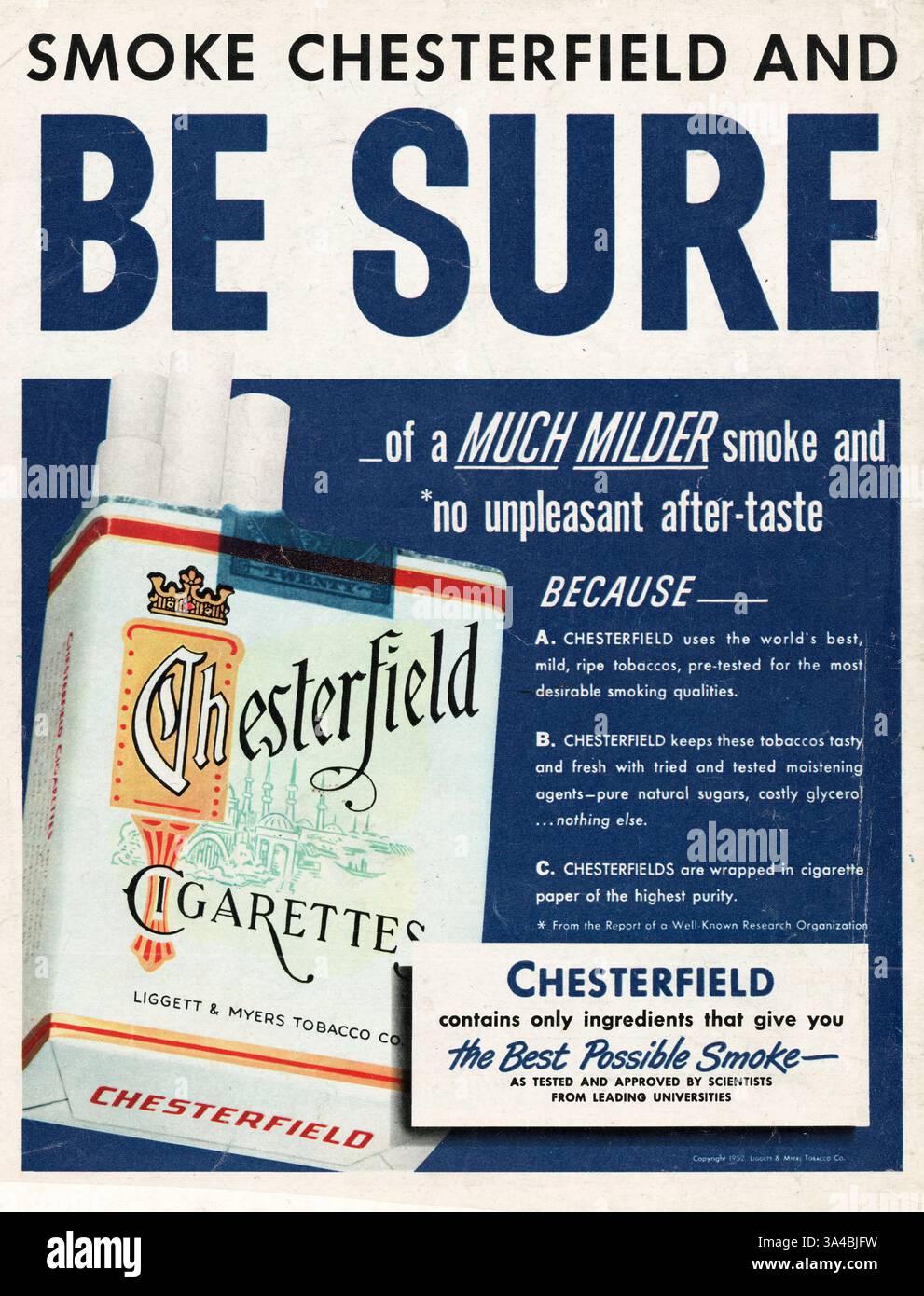 1952 u s magazine chesterfield cigarette advert hi-res stock ...