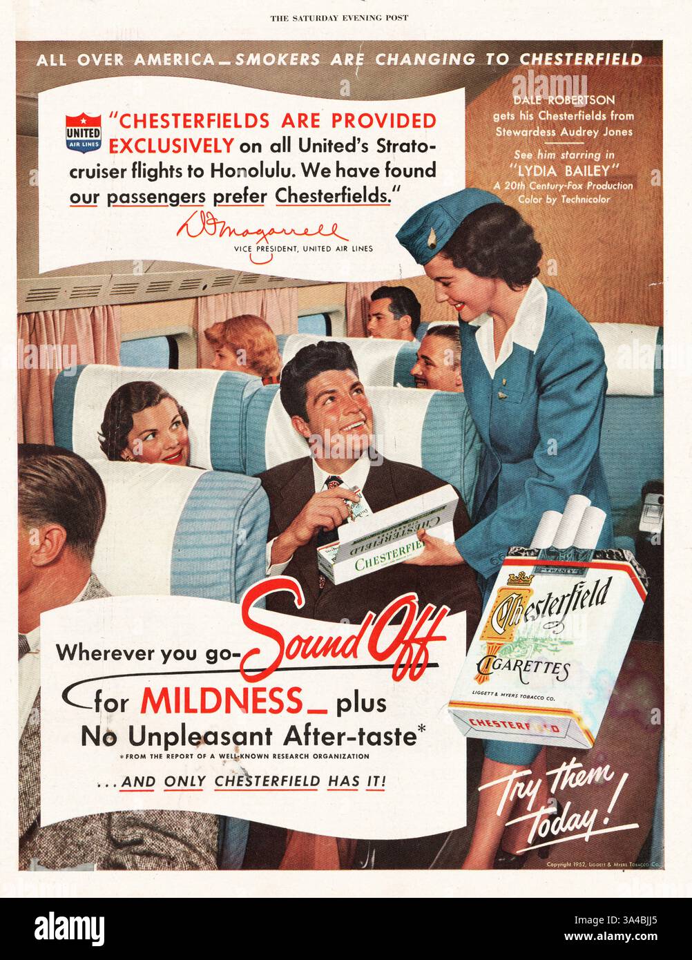 1952 u s magazine chesterfield cigarette advert hi-res stock ...