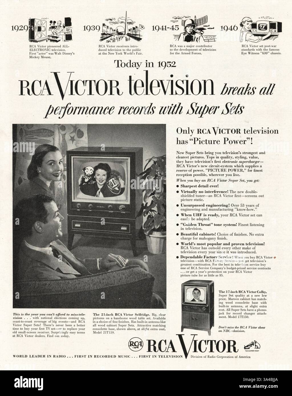 1952 u s magazine rca victor television advert hi-res stock photography ...
