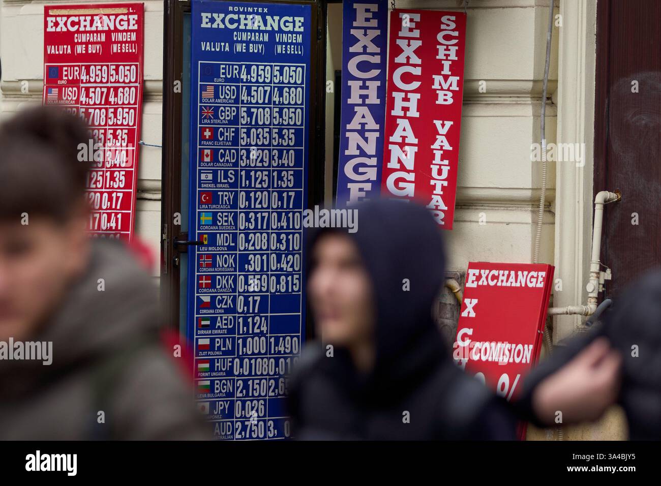Bucharest, Romania. 18th Mar, 2025: The Leu-EURO exchange rate, which ...